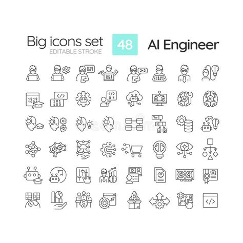 Editable Black Big Icons For Representing Ai Engineer Stock Vector Illustration Of Graphic