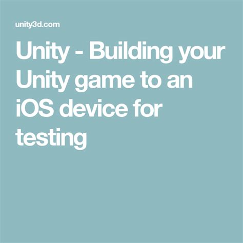 Unity Building Your Unity Game To An Ios Device For Testing Ios