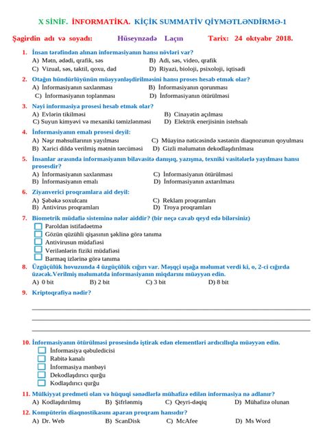İnformatika 10 Cu Sinif Ksq 1 Mürsəlzadə Pdf