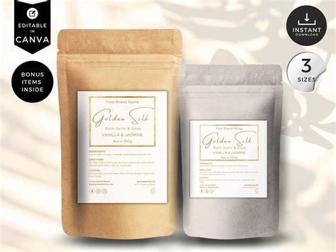 Editable Pouch Label Template Bath Salts Label Apothecary Pouch Label Tea Coffee Pouch Label