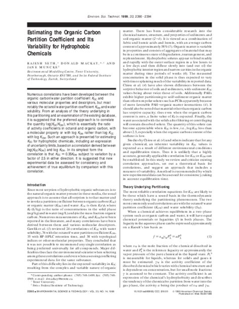 Pdf Estimating The Organic Carbon Partition Coefficient And Its