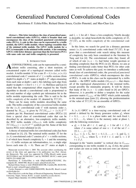 pdf generalized punctured convolutional codes