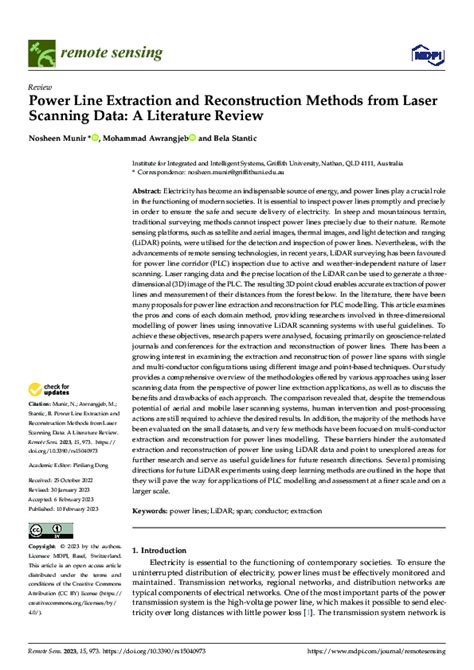 Pdf Power Line Extraction And Reconstruction Methods From Laser Scanning Data A Literature Review