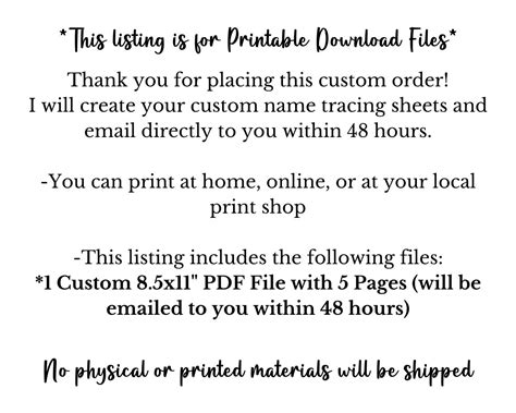 Custom Name Tracing Sheet Bundle Printable Handwriting Etsy