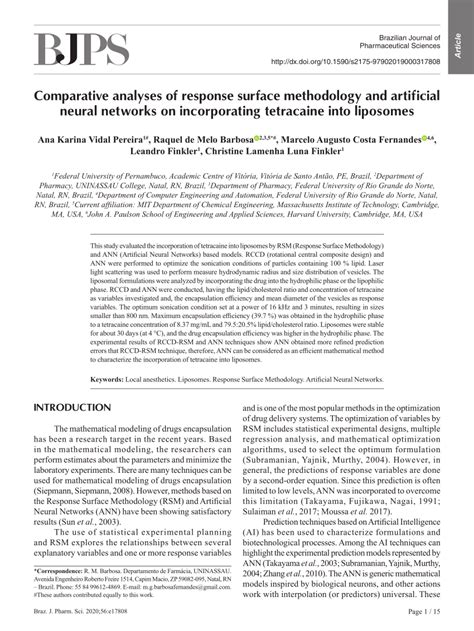 Pdf Comparative Analyses Of Response Surface Methodology And Artificial Neural Networks On