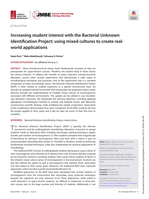 Pdf Increasing Student Interest With The Bacterial Unknown
