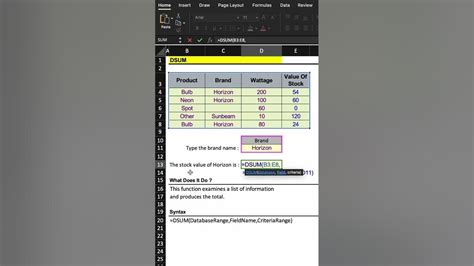 Excel Dsum Function Excel Hacks Youtube