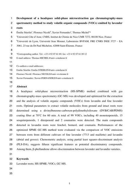 Pdf Development Of A Headspace Solid Phase Microextraction Gas Chromatography Mass