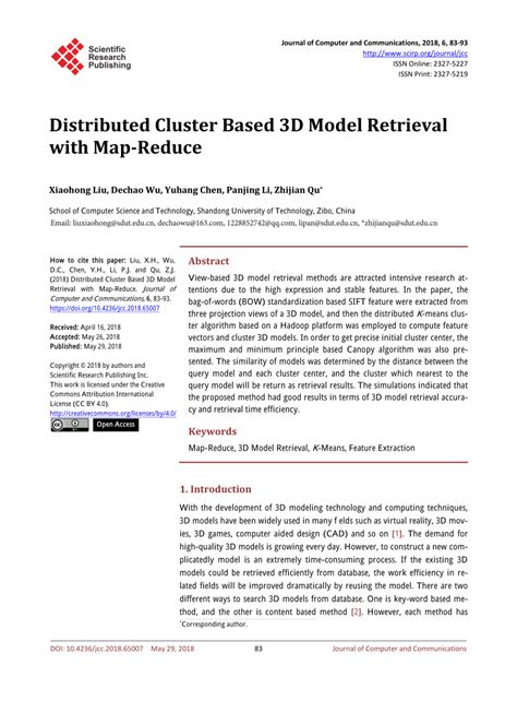 Pdf Distributed Cluster Based 3d Model Retrieval With Map Reduce