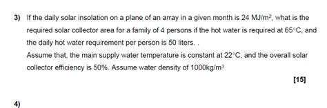 solved 3 if the daily solar insolation on a plane of an