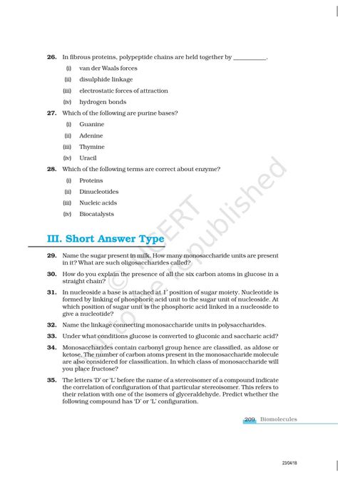 Ncert Exemplar Book For Class 12 Chemistry Chapter 14 Biomolecules