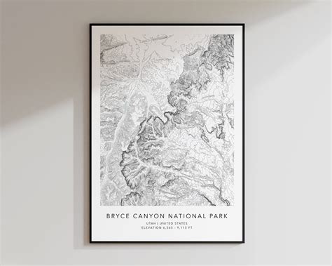 Bryce Canyon National Park Map Print Topographic Contour Map Bryce