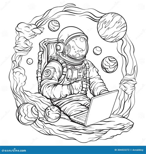 Astronaut In Spacesuit Working Using Laptop Stock Illustration