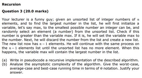 Solved Recursion Question 3 200 Marks Your Lecturer Is A