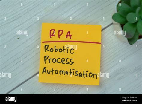 Concept Of RPA Robotic Process Automatisation Write On Sticky Notes Isolated On Wooden Table