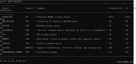 Mysql中查看当前服务器有哪些引擎可用，（show Engines）g加上分隔符打印，g按列打印，一个字段打印到具体某一行 Csdn博客