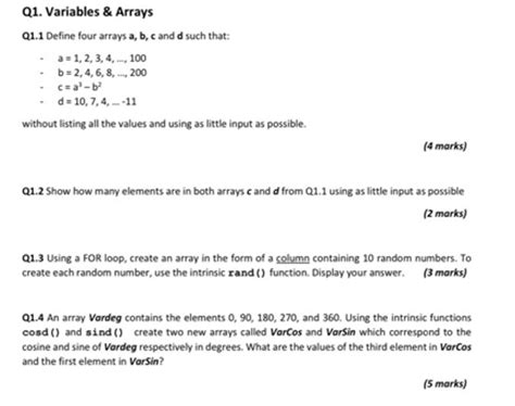Solved Q1 Variables And Arrays Q11 Define Four Arrays A B