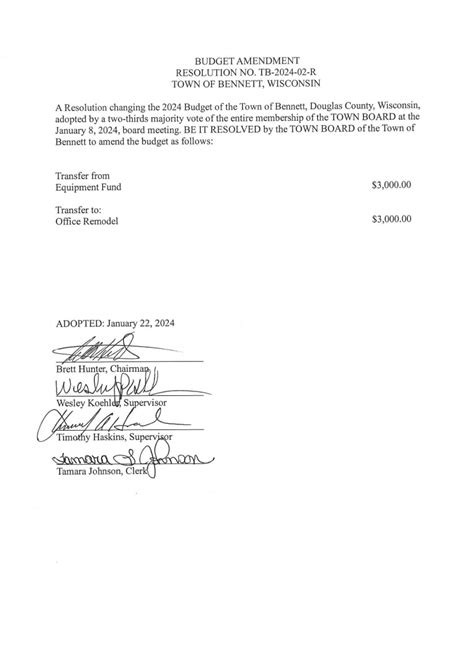 Budget Amendment Tb 2024 02 R Town Of Bennett Wi