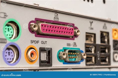 Back Panel Connectors Of A Computer Motherboard Stock Photo Image Of Macro Jack