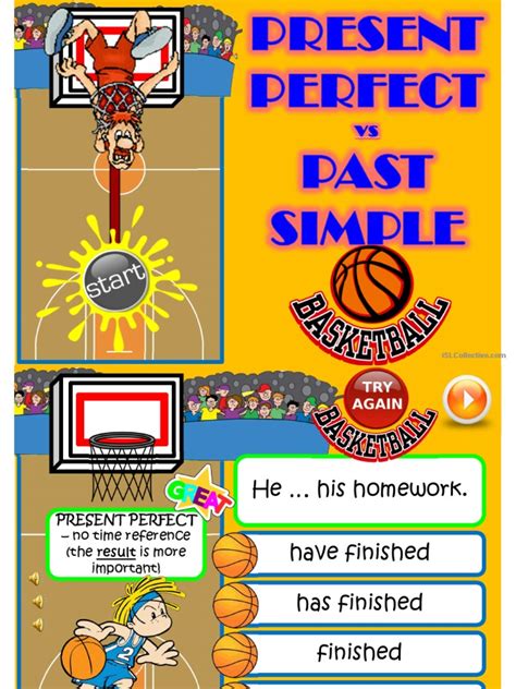 Present Perfect Vs Past Simple Basketball Game Pdf Linguistics