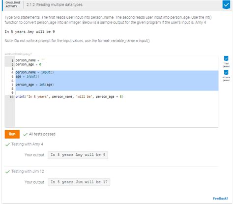 Python Type Two Statements The First Reads User Input Into Person