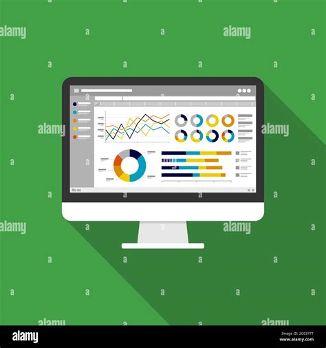 Web Statistics Analytic Charts On Computer Screen Icon Flat Vector Infographic Trend Graphs