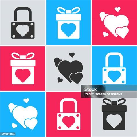 자물쇠와 하트 하트와 하트 아이콘이 있는 선물 상자를 설정합니다 벡터 공휴일에 대한 스톡 벡터 아트 및 기타 이미지 공휴일 나비매듭 낮 Istock