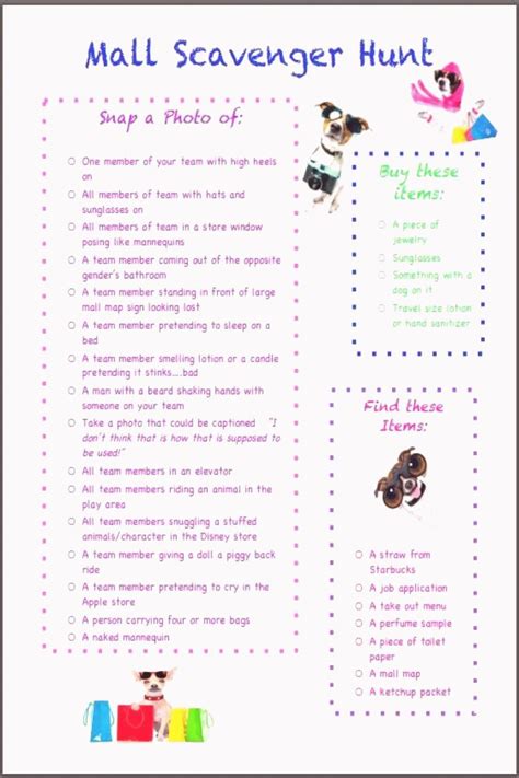 Printable Mall Scavenger Hunt