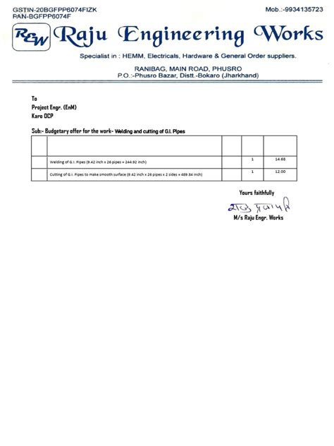 Cutting And Welding Quotation 2 1 1 Pdf