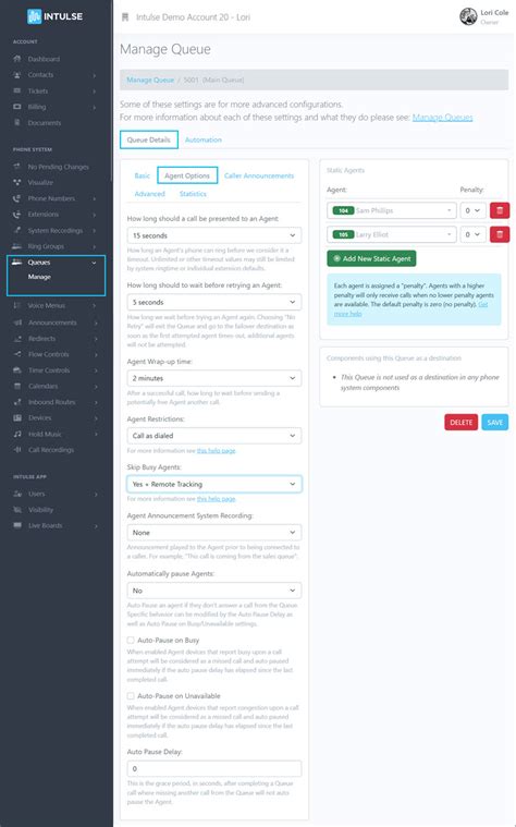 Queue Details Intulse Support