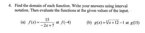 Solved 4 Find The Domain Of Each Function Write Your