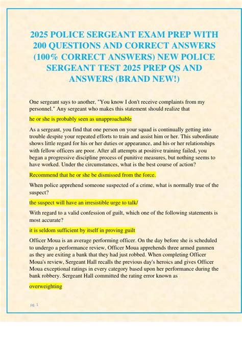 2025 Police Sergeant Exam Prep With 200 Questions And Correct Answers