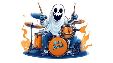 Ghost Playing Drums In Vibrant Graphic Design Stock Illustration