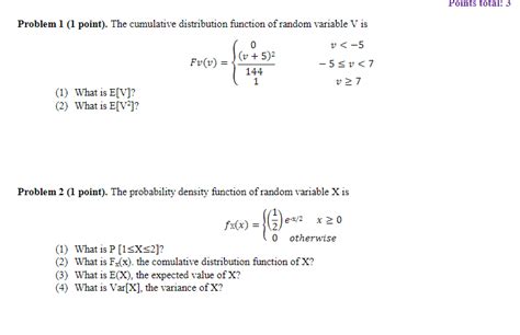 Solved The Cumulative Distribution Function Of Random Variable V Is