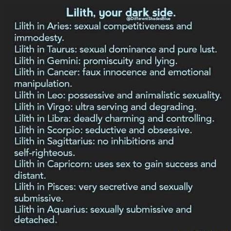Lilith Your Dark Side Lilith In Aries Sexual Competitiveness And Immodesty Lilith In Taurus
