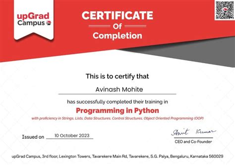Avinash Mohite On Linkedin Pythoncertified Upgrad Techjourney