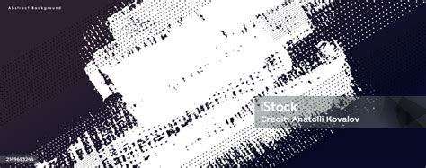 수평 추상 배경입니다 캔버스에 흰색 브러시 스트로크입니다 도트 하프 톤 흰색과 진한 파란색 색상 패턴 그런 지 텍스처 그라데이션