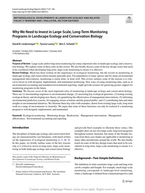 Pdf Why We Need To Invest In Large Scale Long Term Monitoring Programs In Landscape Ecology