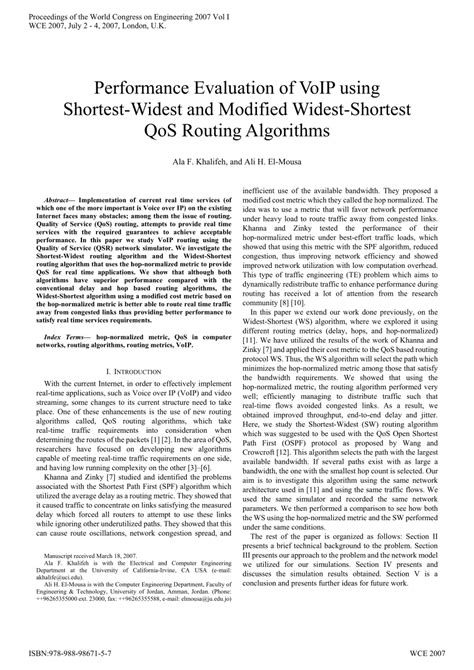 Pdf Performance Evaluation Of Voip Using Shortest Widest And Modified Widest Shortest Qos