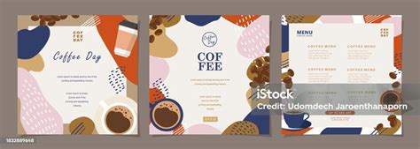 포스터 표지 메뉴 소셜 미디어 게시물 또는 다른 템플릿 디자인을 위한 최소한의 배경에 커피 원두가 있는 스케치 배너 세트입니다 벡터 일러스트 레이 션입니다 10월에 대한