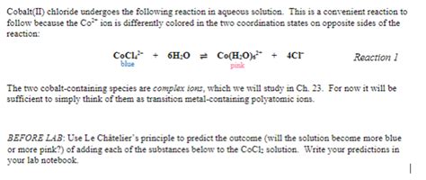 Solved Cobaltii Chloride Undergoes The Following Reaction