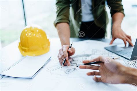 Engineering Department With Work Design Structure Building Or House Using Blueprint Computer At