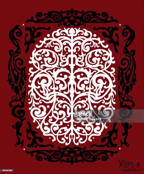 흑인과 백인 착시 효과와 붉은 배경에 고 대 빈티지 장식 벡터 일러스트 레이 션 벡터에 대한 스톡 벡터 아트 및 기타 이미지 벡터 0명 검은색 Istock