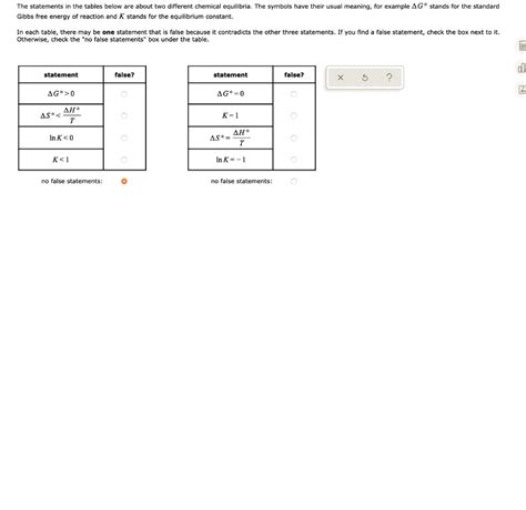 solved the statements the tables below are about two different chemical equilibria the symbols