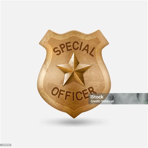 Vintage Bronze Special Officer Badge With Star Stock Illustration