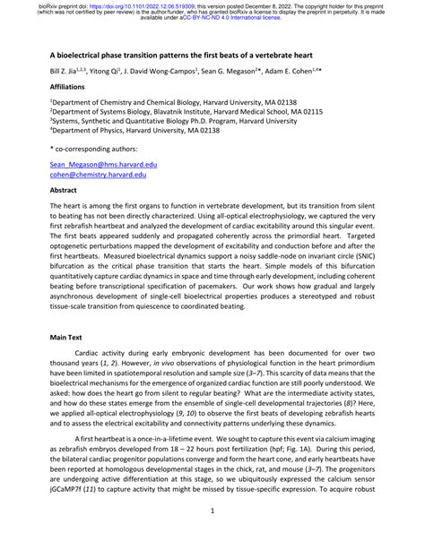 Pdf A Bioelectrical Phase Transition Patterns The First Beats Of A
