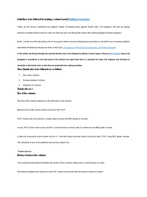 Guidelines To Be Followed For Making A Column Layout Pdf Column Structural Engineering