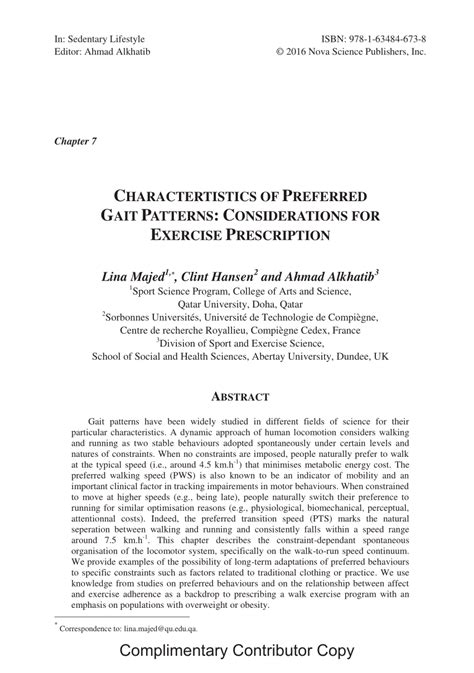 Pdf Characteristics Of Preferred Gait Patterns Considerations For