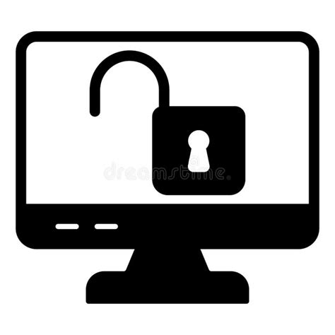 Monitor With Unlocked Lock Solid Icon Hacker Attacks Concept Vector Graphics Stock Vector