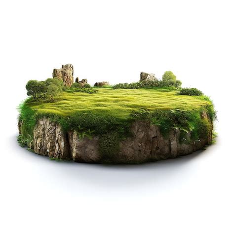Premium Photo Isometric Green Grass Land Isolated On White Background
